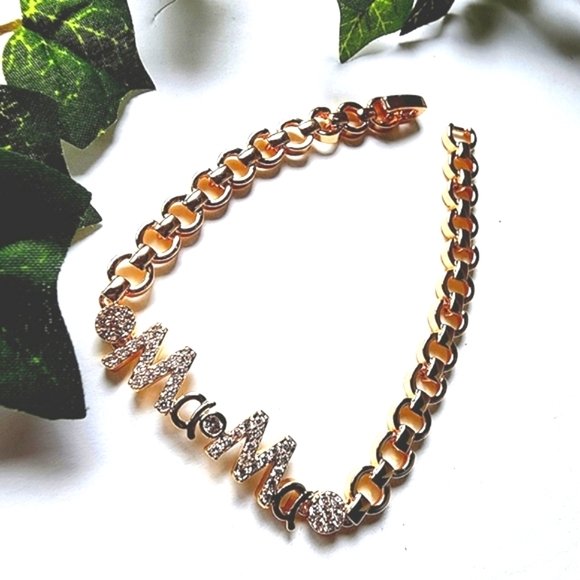 Jewelry | Gold Filled Chain Bracelet Mama With Crystals | Poshmark